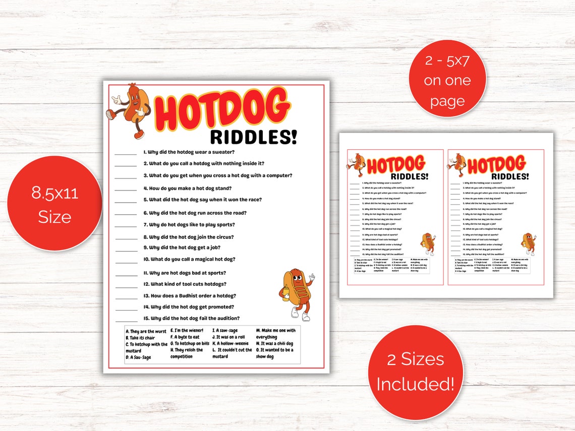 Hot Dog Riddles, Hot Dog Jokes, Hot Dog Party Game, Summer Party ...