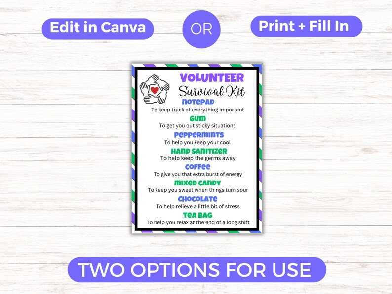 Editable Volunteer Survival Kit Gift Tags, National Volunteer ...