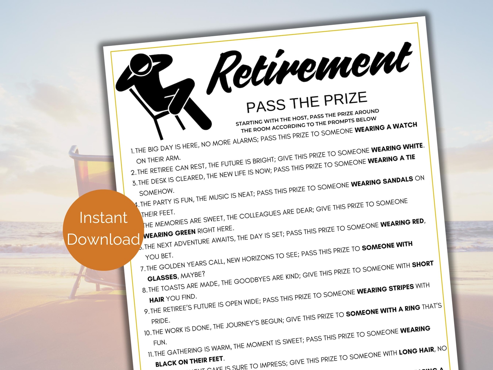 Retirement Pass the Prize, Printable Retirement Pass the Parcel Game ...