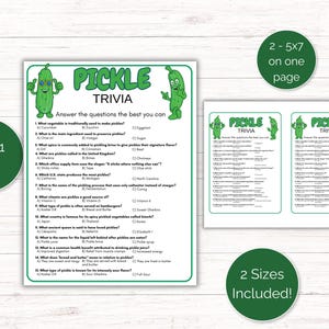 Pickle Trivia Game, Pickle Quiz, Printable Pickle Themed Party Game ...