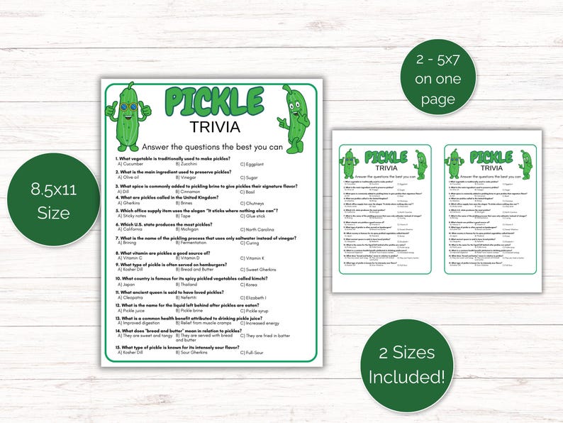 Pickle Trivia Game, Pickle Quiz, Printable Pickle Themed Party Game ...