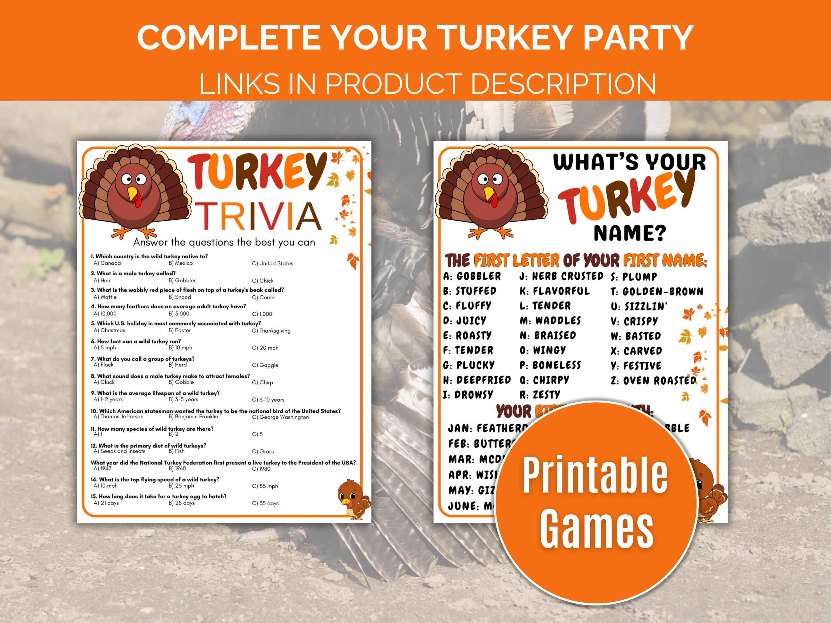 Who's the Most Like a Turkey, Printable Thanksgiving Game, Thanksgiving ...