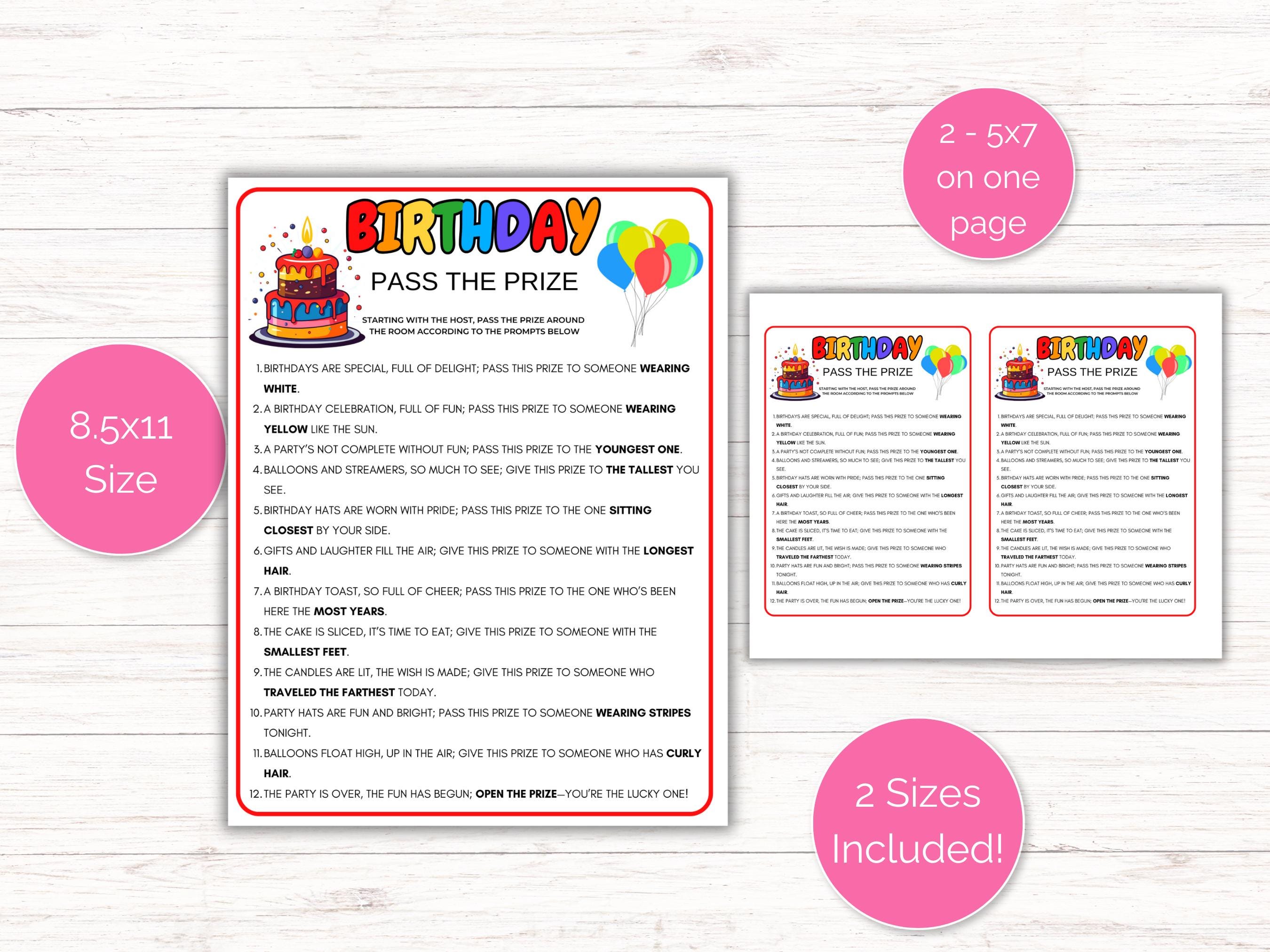 Birthday Pass the Prize, Printable Birthday Pass the Parcel Game ...