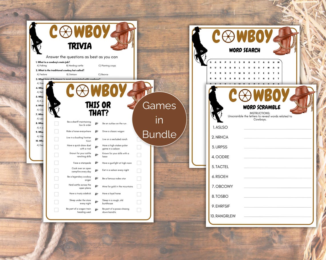 Cowboy Game Bundle, Printable Cowboy Games, Cowboy Party Games, Wild ...