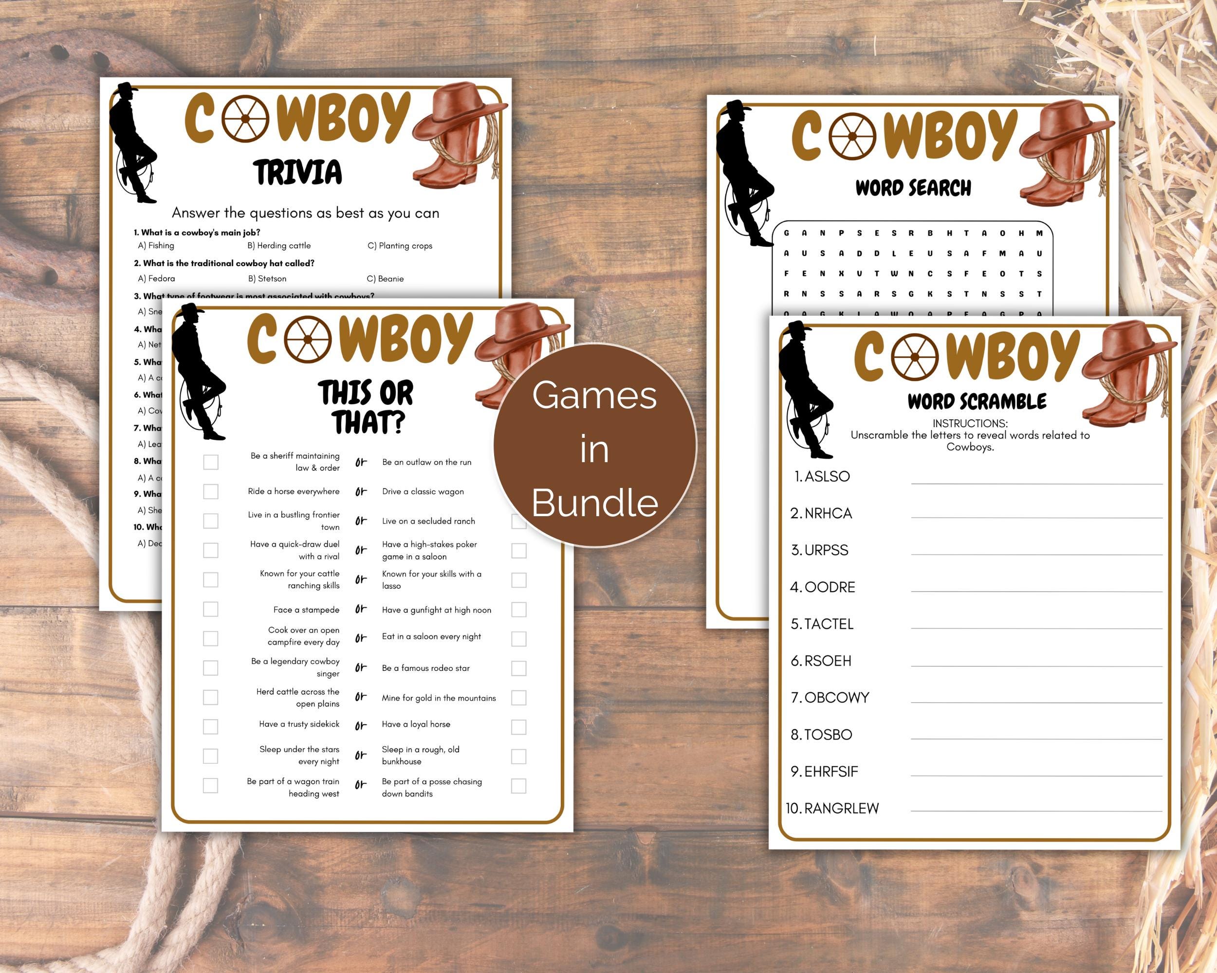 Cowboy Game Bundle, Printable Cowboy Games, Cowboy Party Games, Wild ...