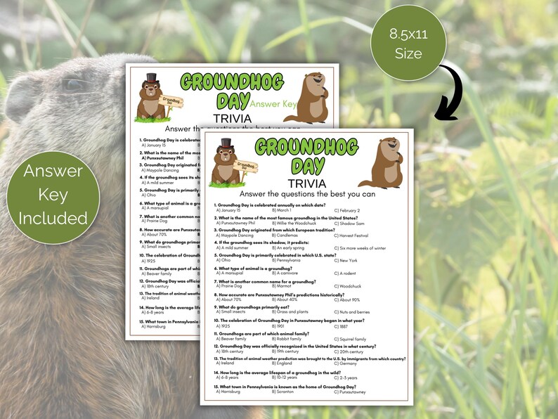 Groundhog Trivia Game, Groundhog Quiz, Printable Groundhog Day Game for ...