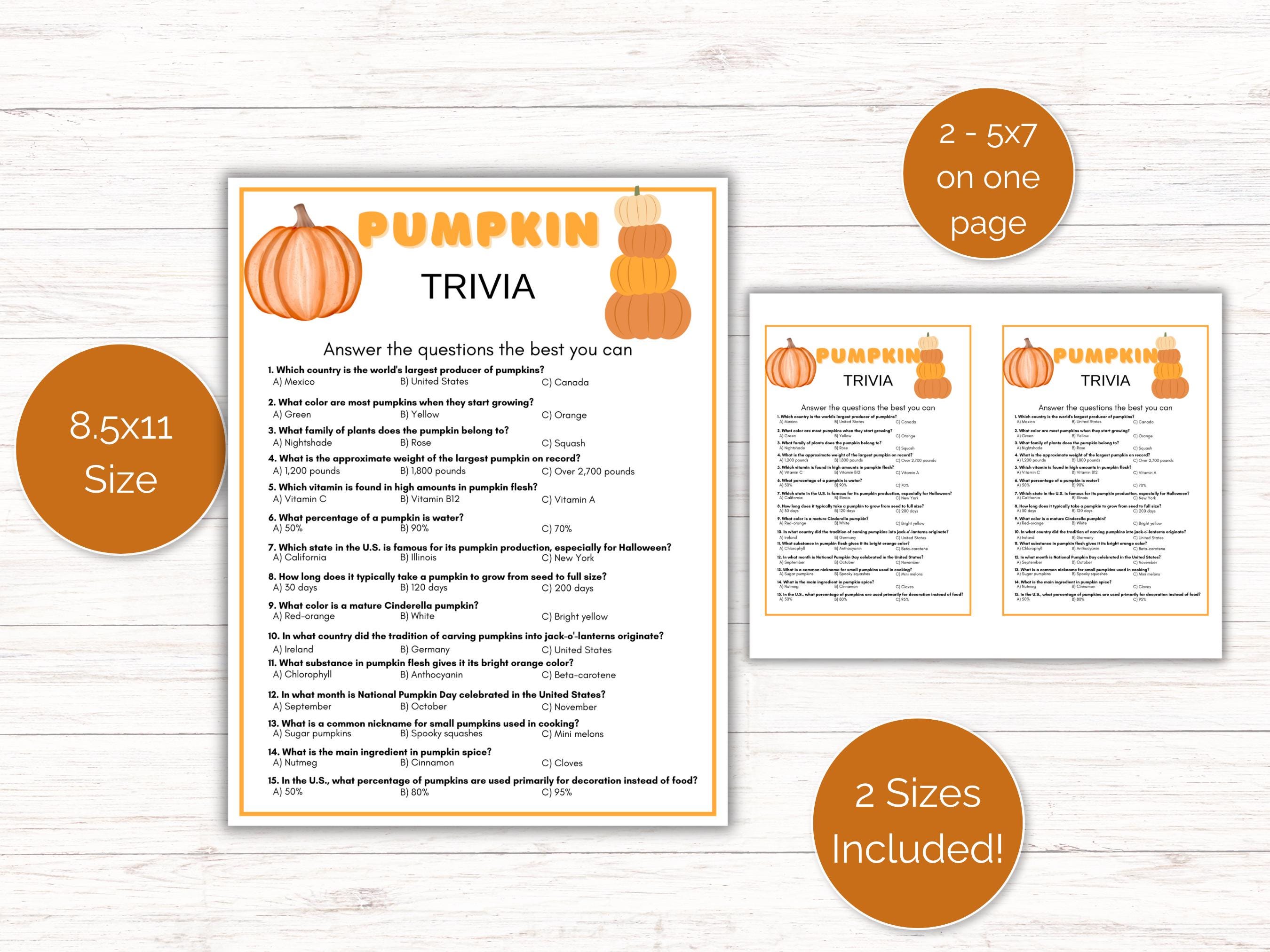 Pumpkin Trivia Game, Pumpkin Quiz, Fall Trivia Game, Printable ...