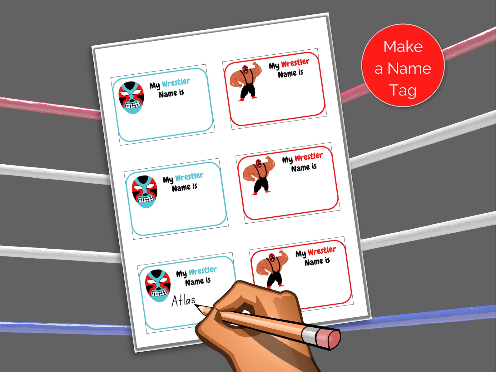 What's Your Wrestler Name Game + Name Tags, Wrestling Birthday Party ...