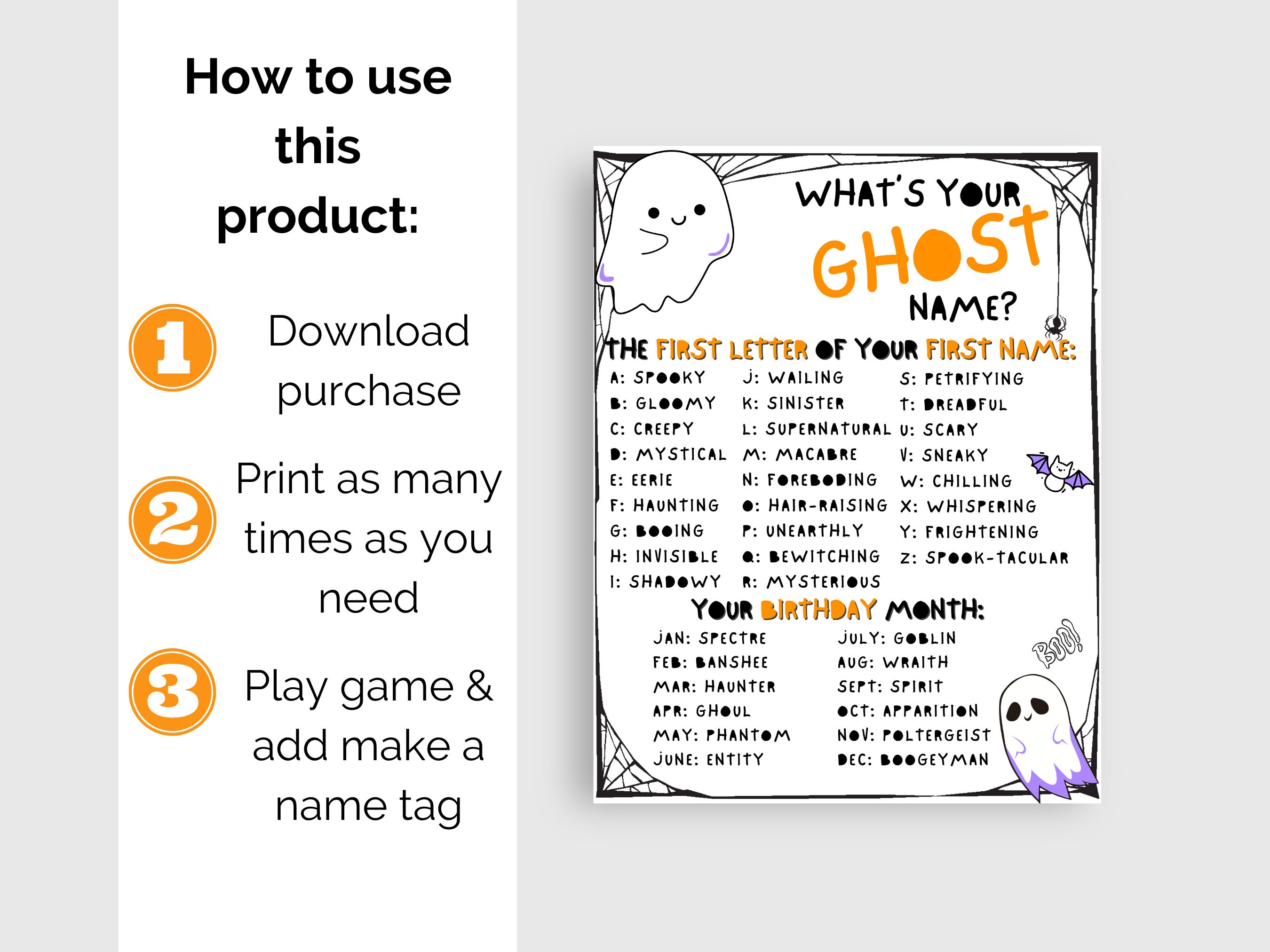 What's Your Ghost Name Game + Name Tags, Ghost Name Generator, Ghost ...