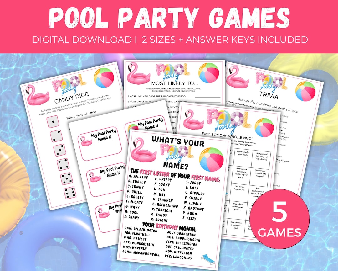 Pool Party Game Bundle, 5 Printable Pool Party Games, Summer Party ...