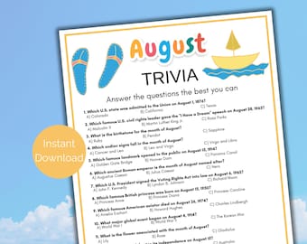 August Trivia Game, Printable August Quiz, Summer Party Game, Summer ...