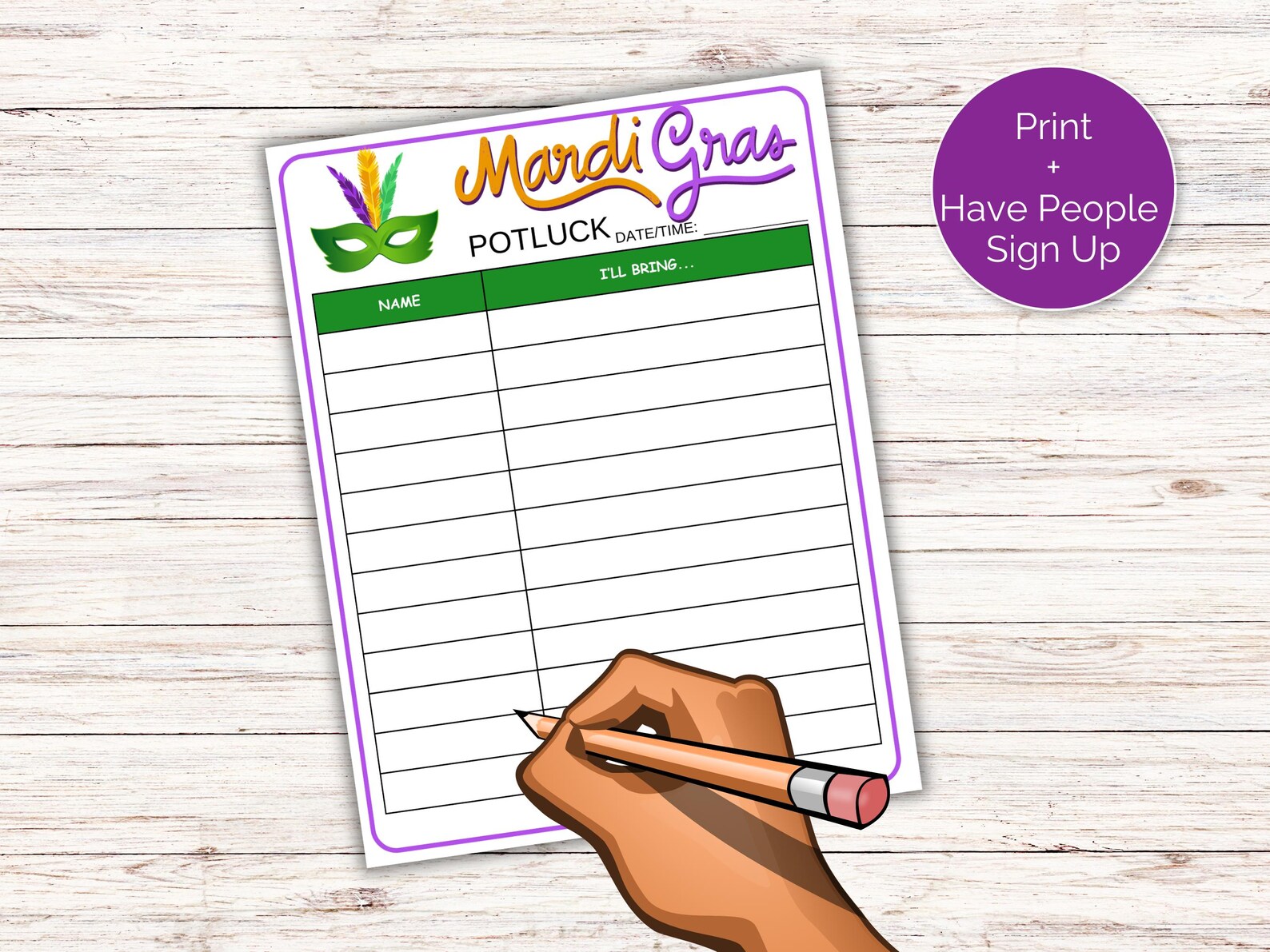Mardi Gras Potluck Sign up Sheet, Printable Mardi Gras Party Potluck ...