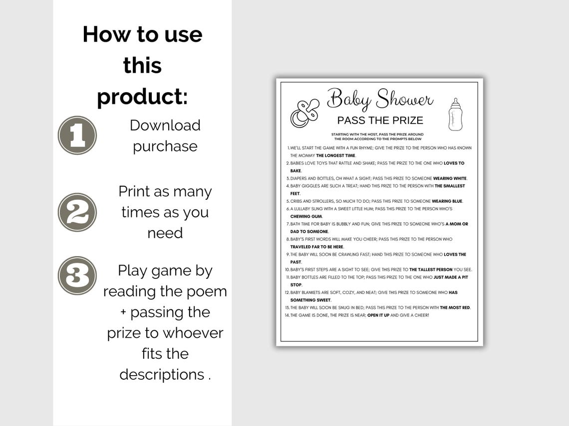 Baby Shower Pass the Prize, Printable Baby Shower Pass the Parcel Game ...