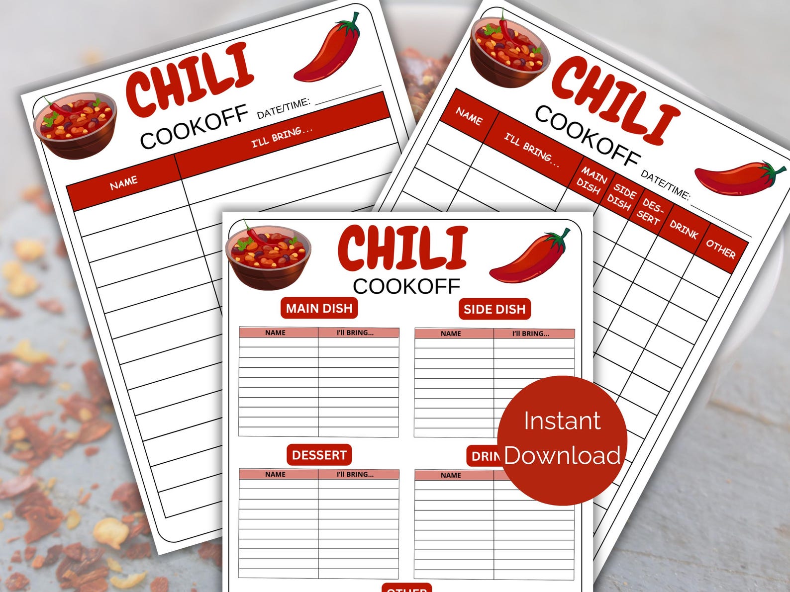 Chili Cookoff Sign up Sheet, Printable Chili Cook-off Participant ...