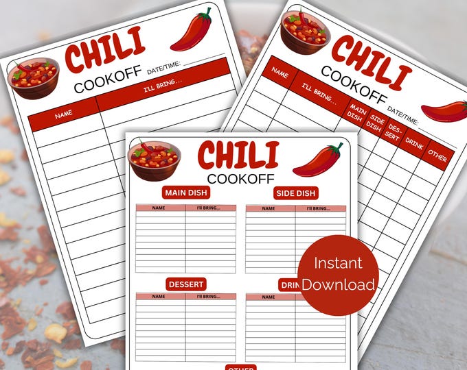 Chili Cook-off Sign up Sheet | Chili Cook off Sheet | Chili Cookoff ...