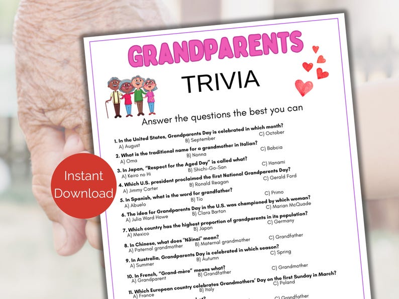 Grandparents Day Trivia Game, Grandparents Quiz, Printable Grandparents ...