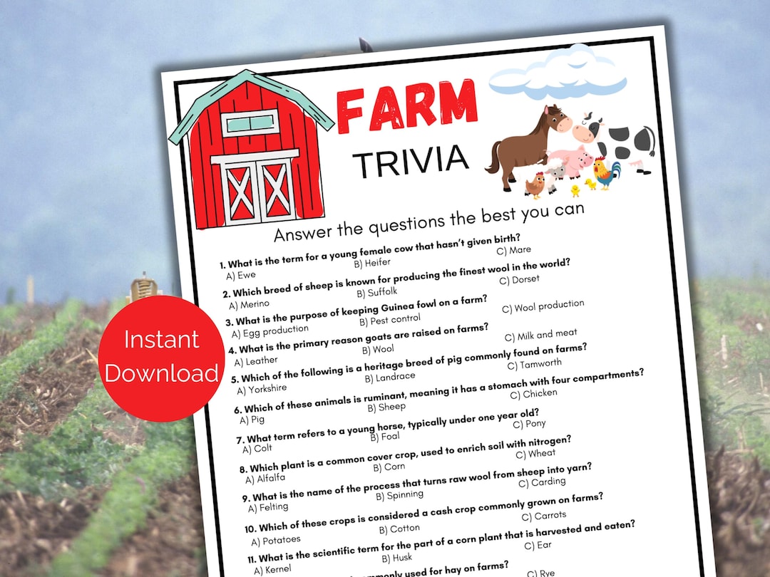 Farm Trivia Game, Printable Farm Trivia, Farm Quiz, Farming Printable ...