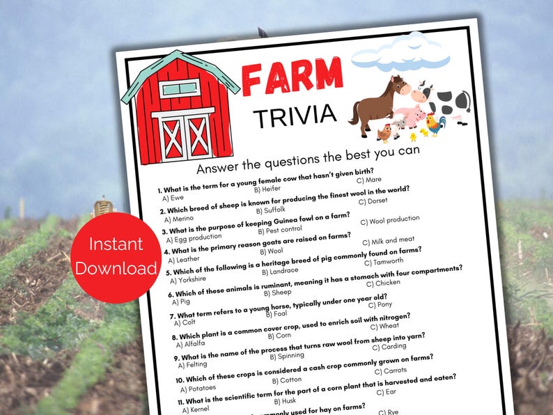 Farm Trivia Game, Printable Farm Trivia, Farm Quiz, Farming Printable ...