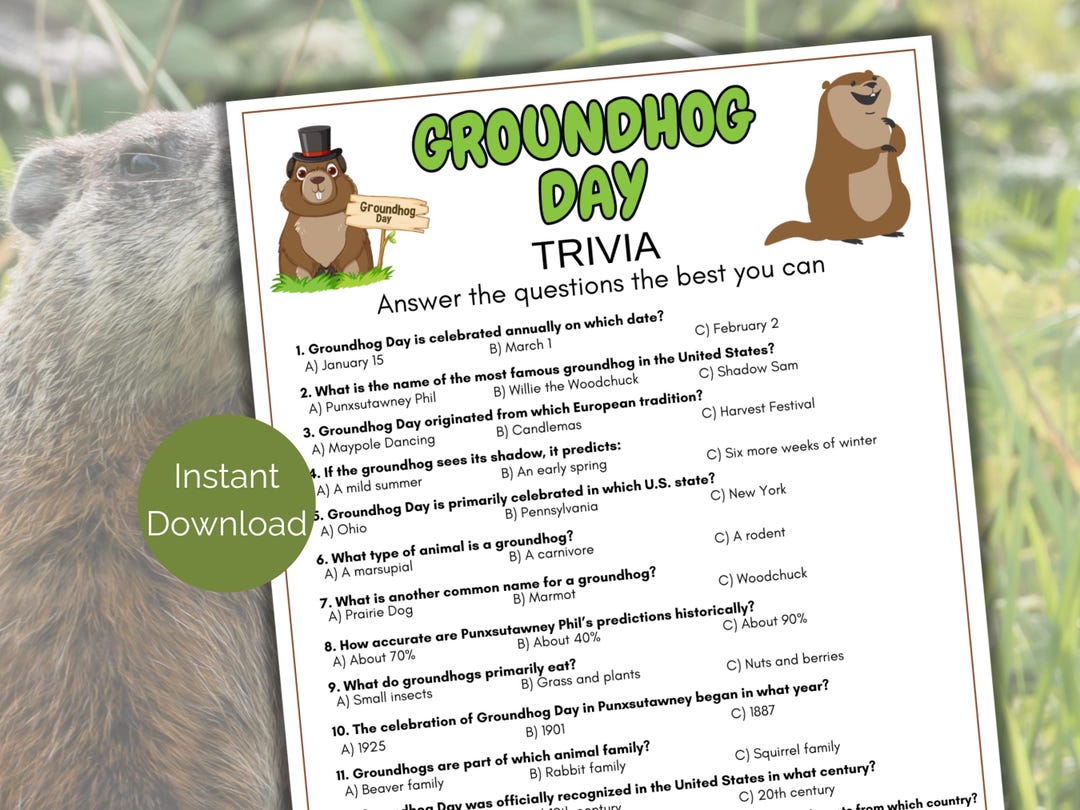 Groundhog Trivia Game, Groundhog Quiz, Printable Groundhog Day Game for ...