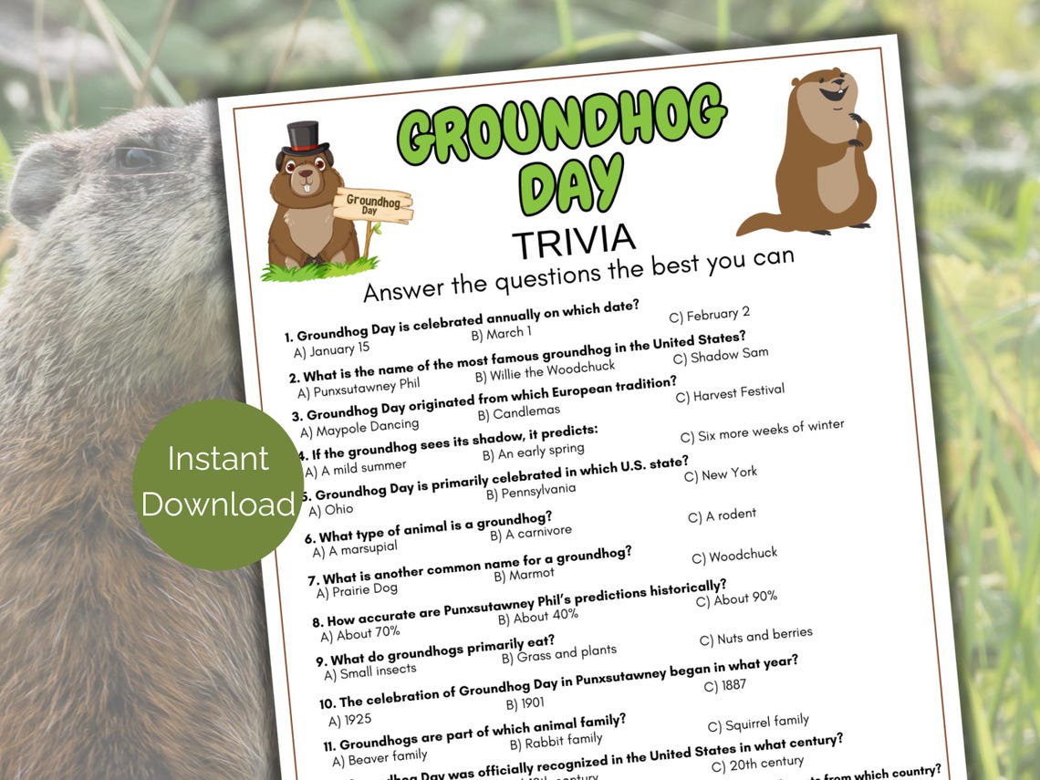 Groundhog Trivia Game, Groundhog Quiz, Printable Groundhog Day Game for ...