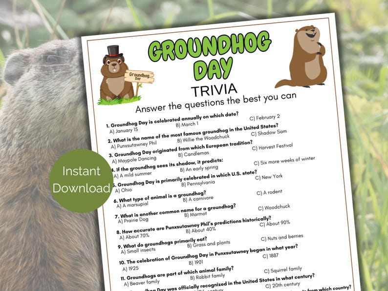 Groundhog Trivia Game, Groundhog Quiz, Printable Groundhog Day Game for ...