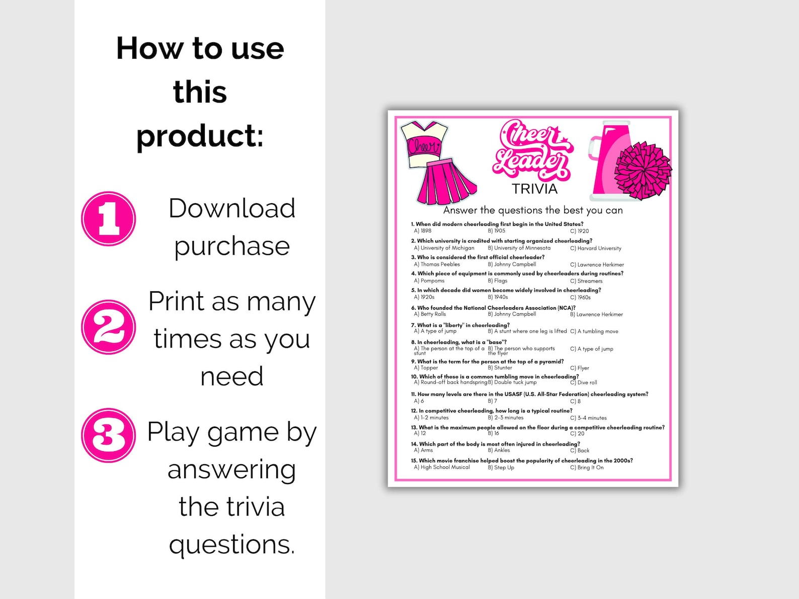 Cheerleading Trivia Game, Cheerleading Quiz, Printable Cheerleader ...