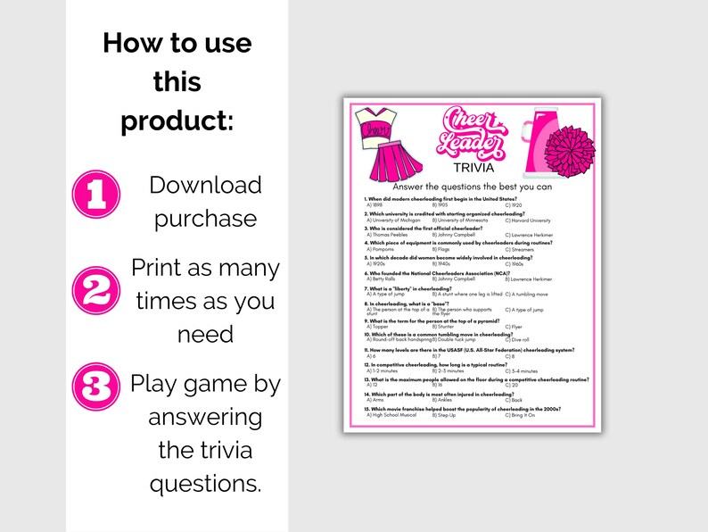 Cheerleading Trivia Game, Cheerleading Quiz, Printable Cheerleader ...