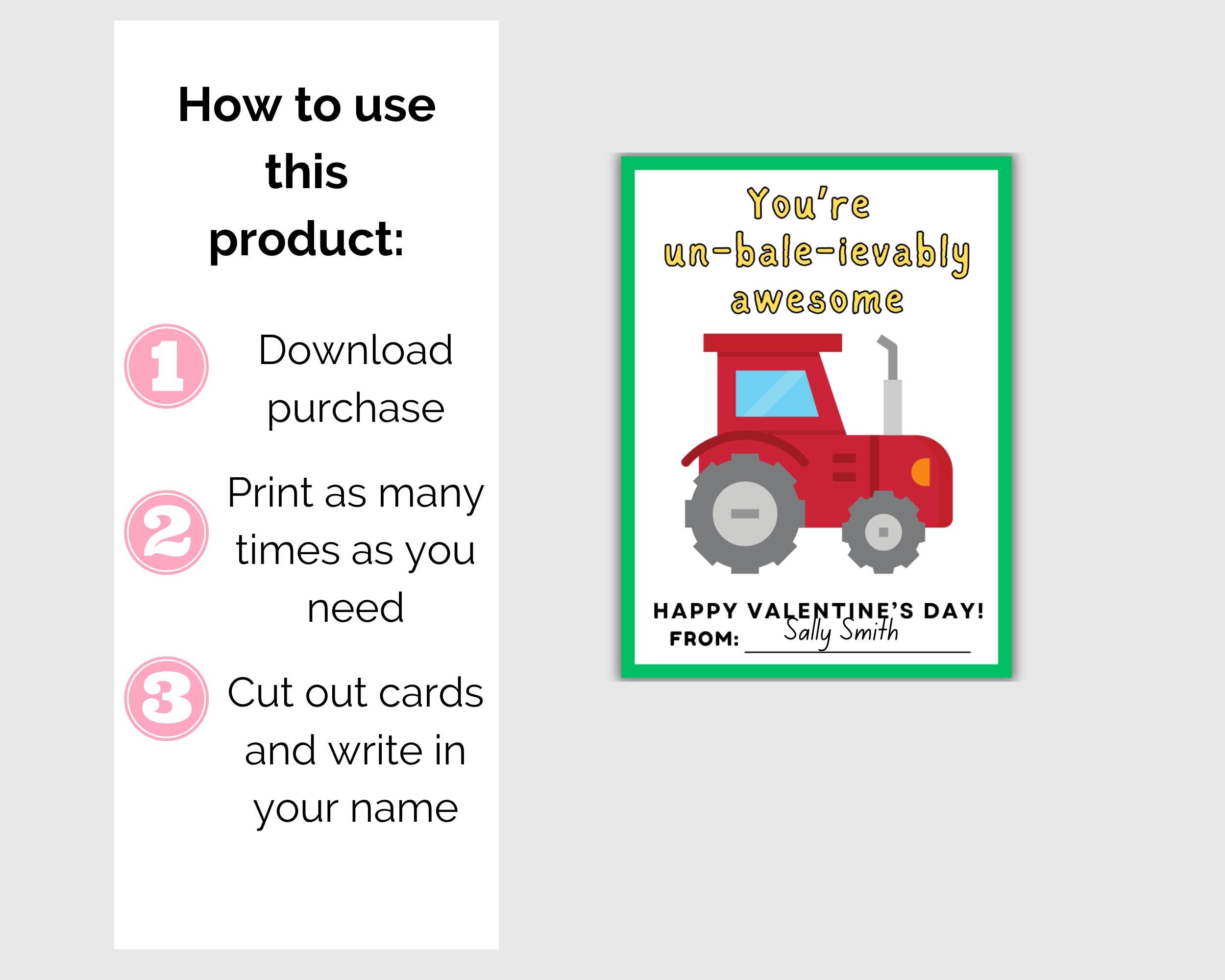 Tractor Valentine Cards, 6 Printable Tractor Valentines for Kids, Boy ...