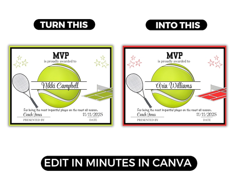 Editable Tennis Award Certificates, 101 Printable End of Season Tennis ...