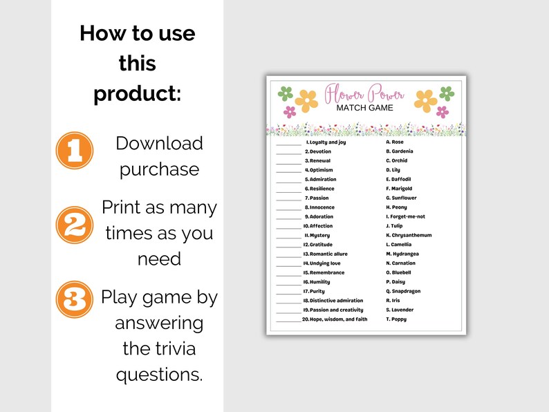 Flower Match up Game, Printable Flower Trivia Game, Flower Quiz, Spring ...