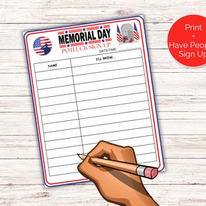 Memorial Day Potluck Sign up Sheet, Printable Memorial Day Party ...