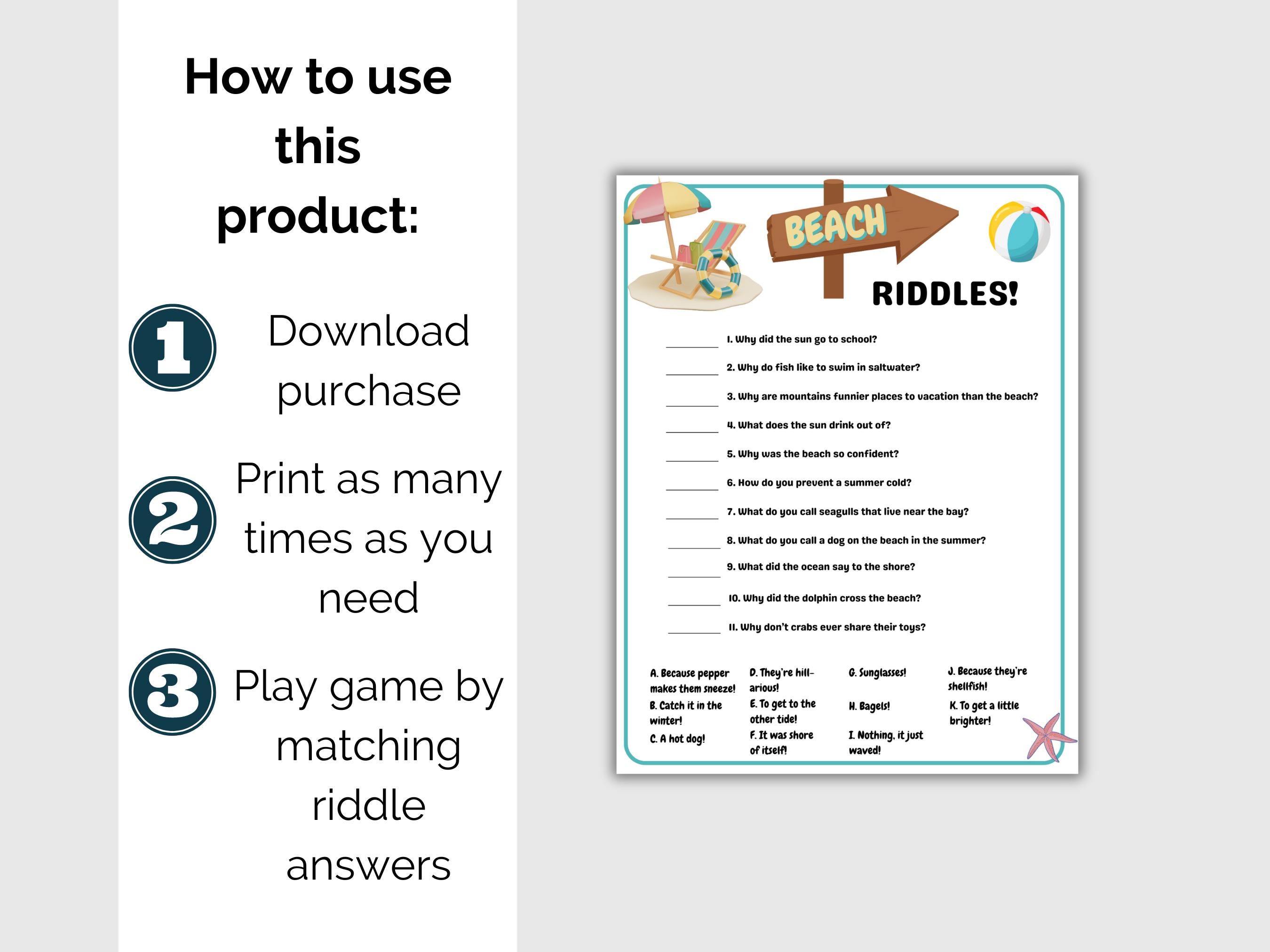 Beach Jokes, Beach Riddles, Beach Printable, Beach Vacation Party Game ...