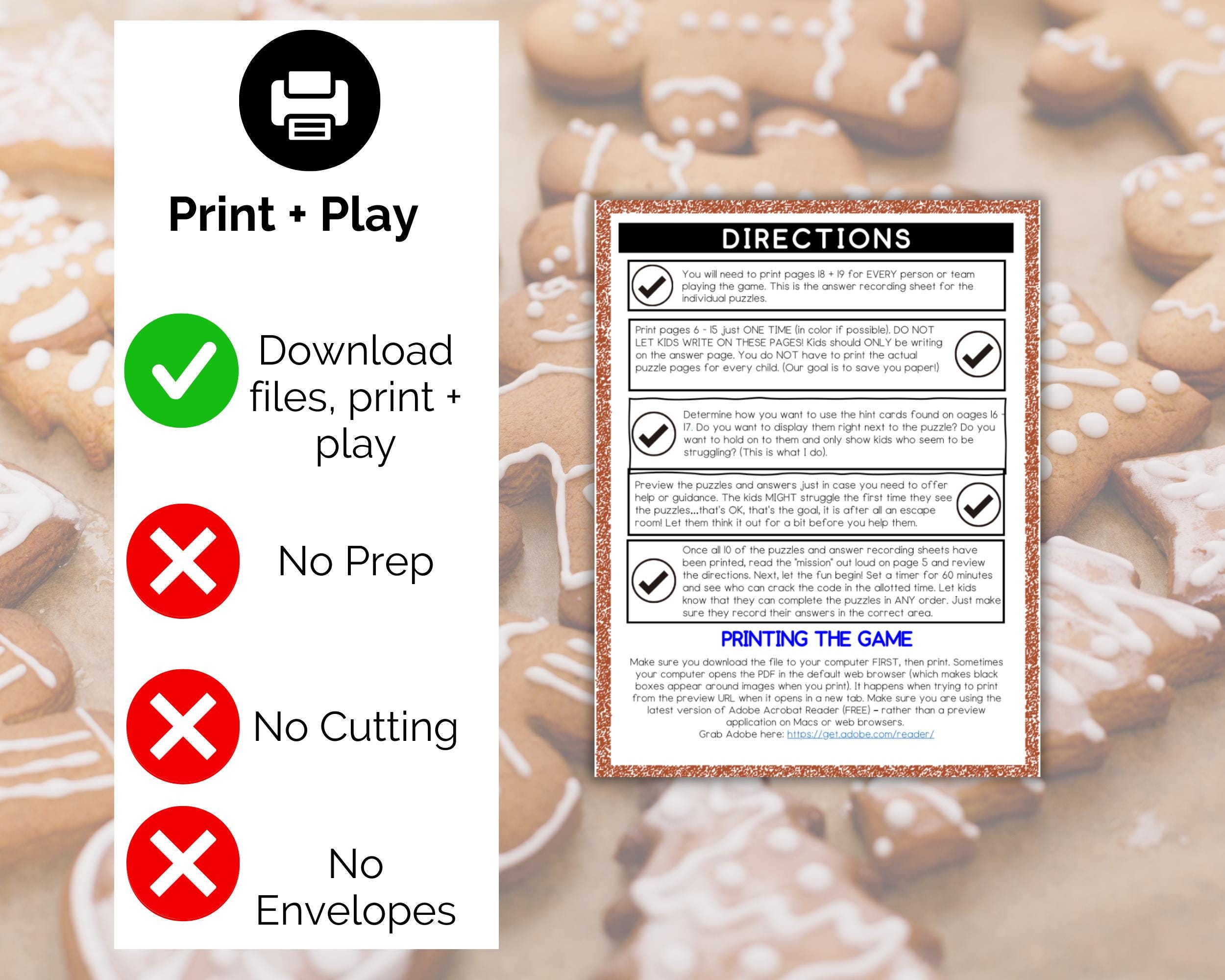 Gingerbread Escape Room for Kids, Printable Escape Room Kit, Christmas ...