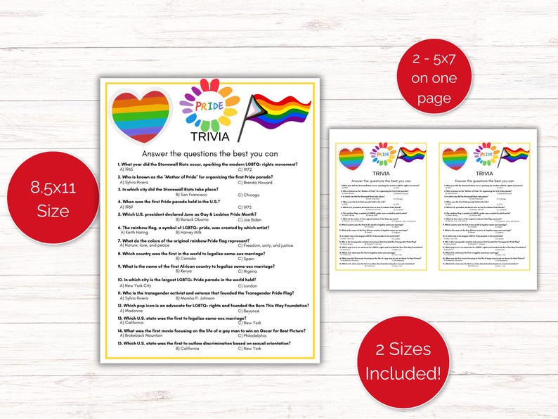 Pride Trivia Game, Pride Month Quiz, Gay Pride Trivia Game, Printable ...