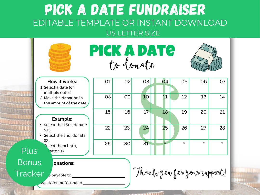 Editable All Purpose Pick A Date to Donate Fundraiser, All Purpose ...