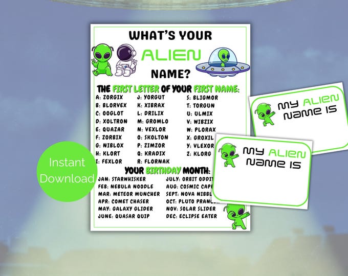 Alien Name Game Printable, What's Your Alien Name Game, Name Generator ...