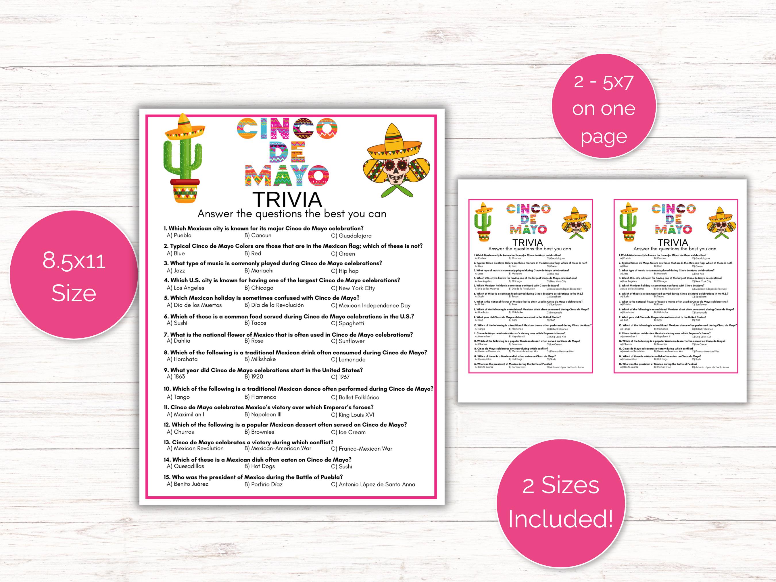 Cinco De Mayo Trivia Game, Cinco De Mayo Quiz, Printable Cinco De Mayo ...