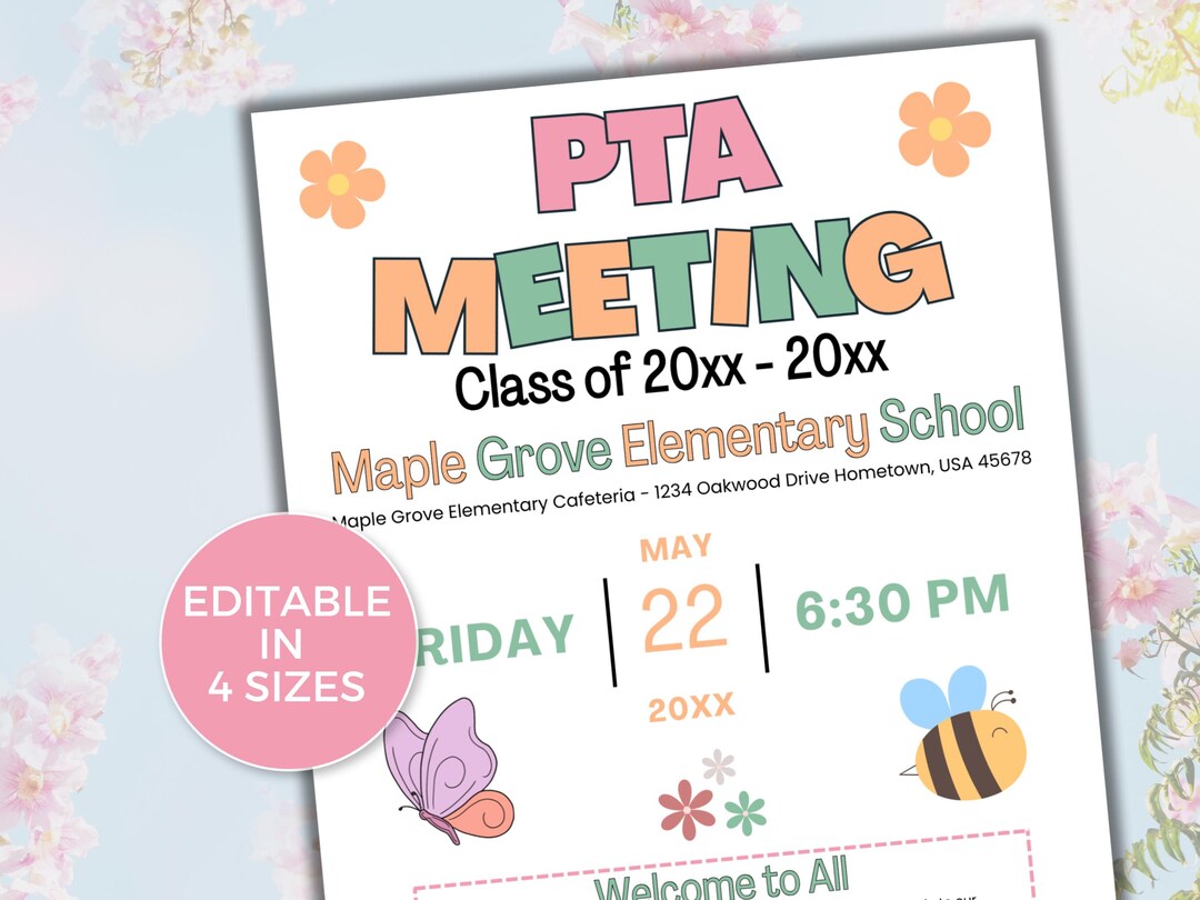 EDITABLE PTO PTA May Meeting Flyer Template, Pto/pta Information ...
