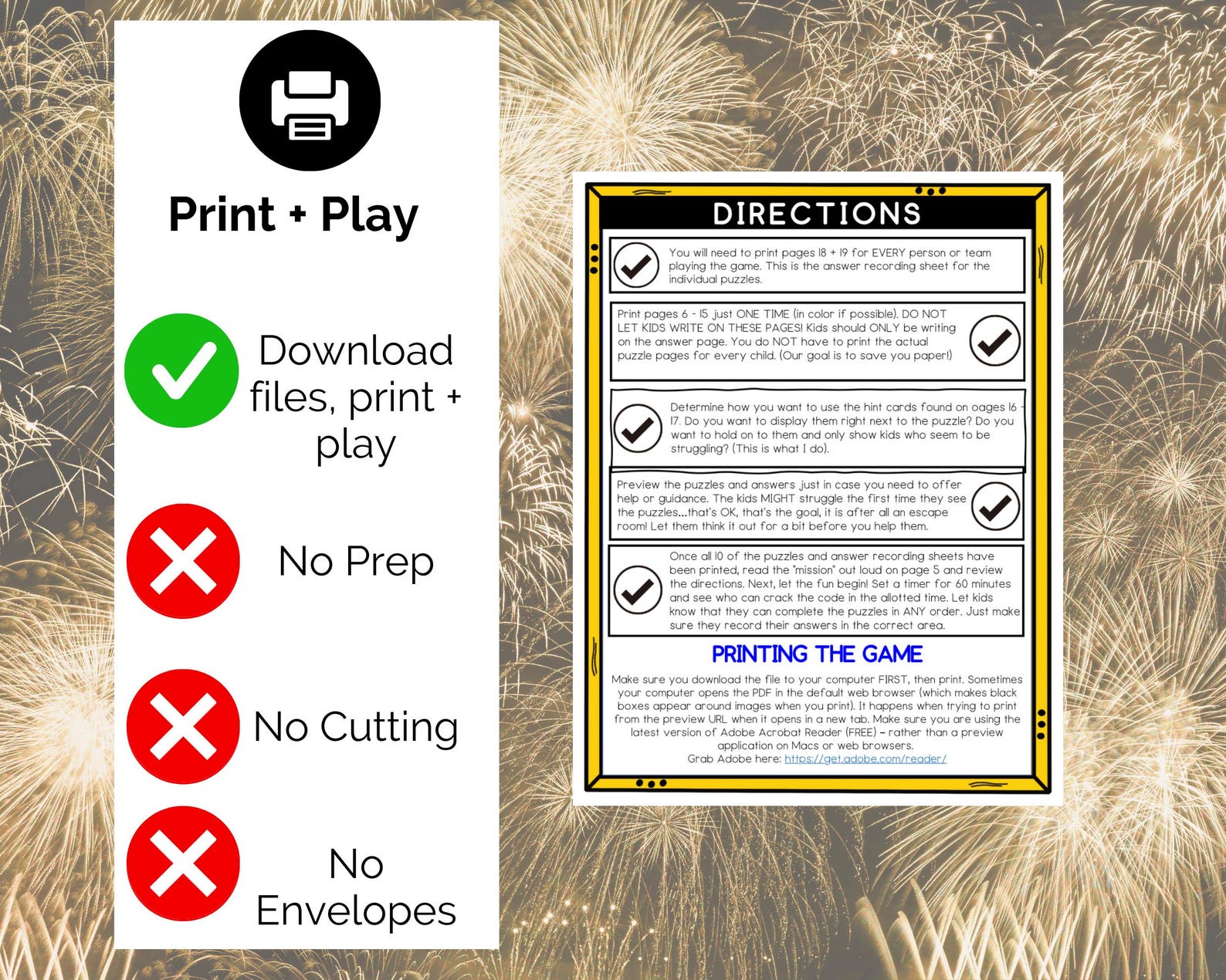 New Years Eve Escape Room Game, Printable NYE Escape Room for Kids or ...