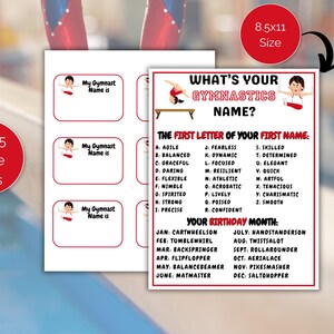 What's Your Gymnast Name Game + Name Tags, Gymnastics Party Game ...