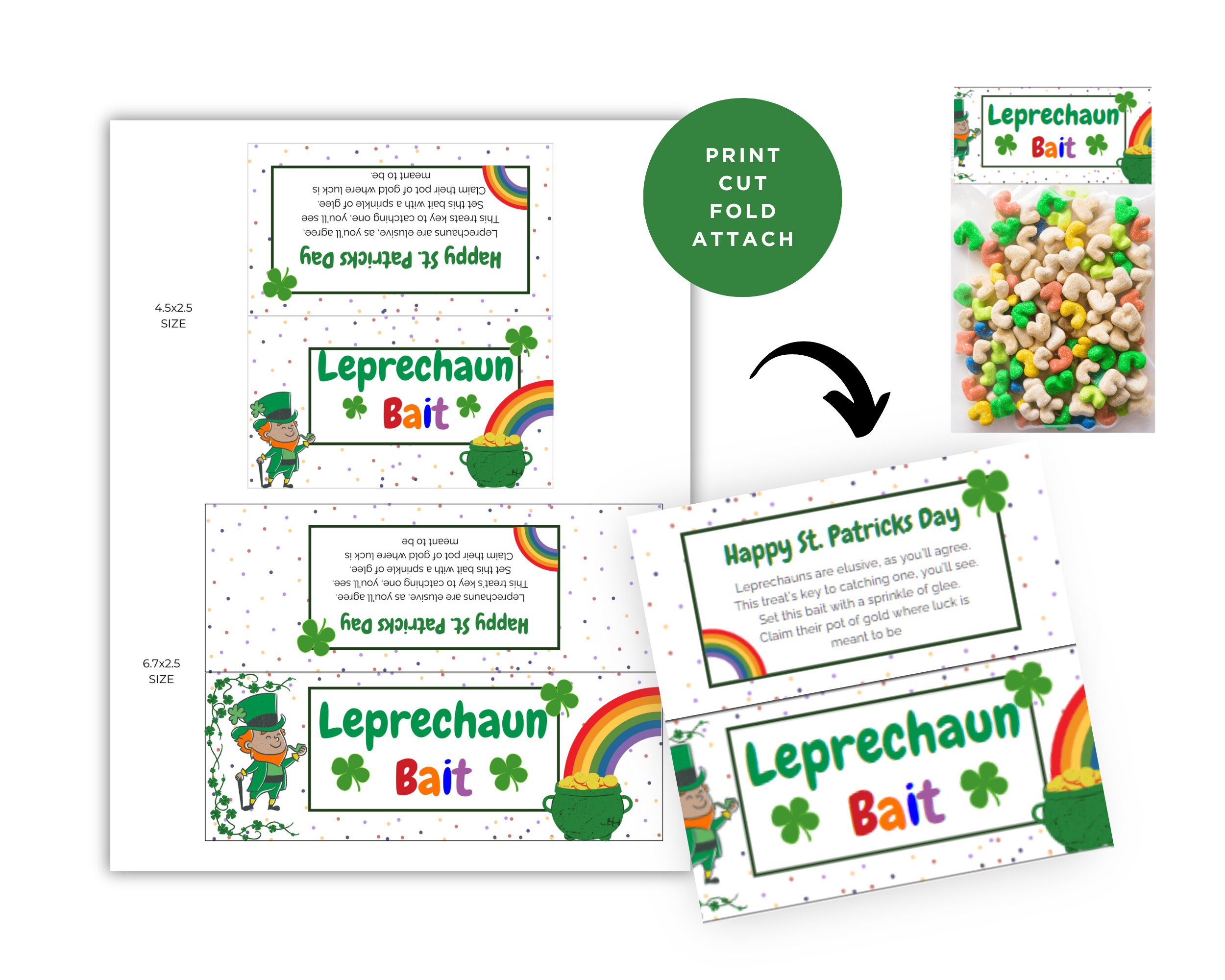 Leprechaun Bait Treat Bag Topper, Printable St. Patricks Day Treat Tag ...