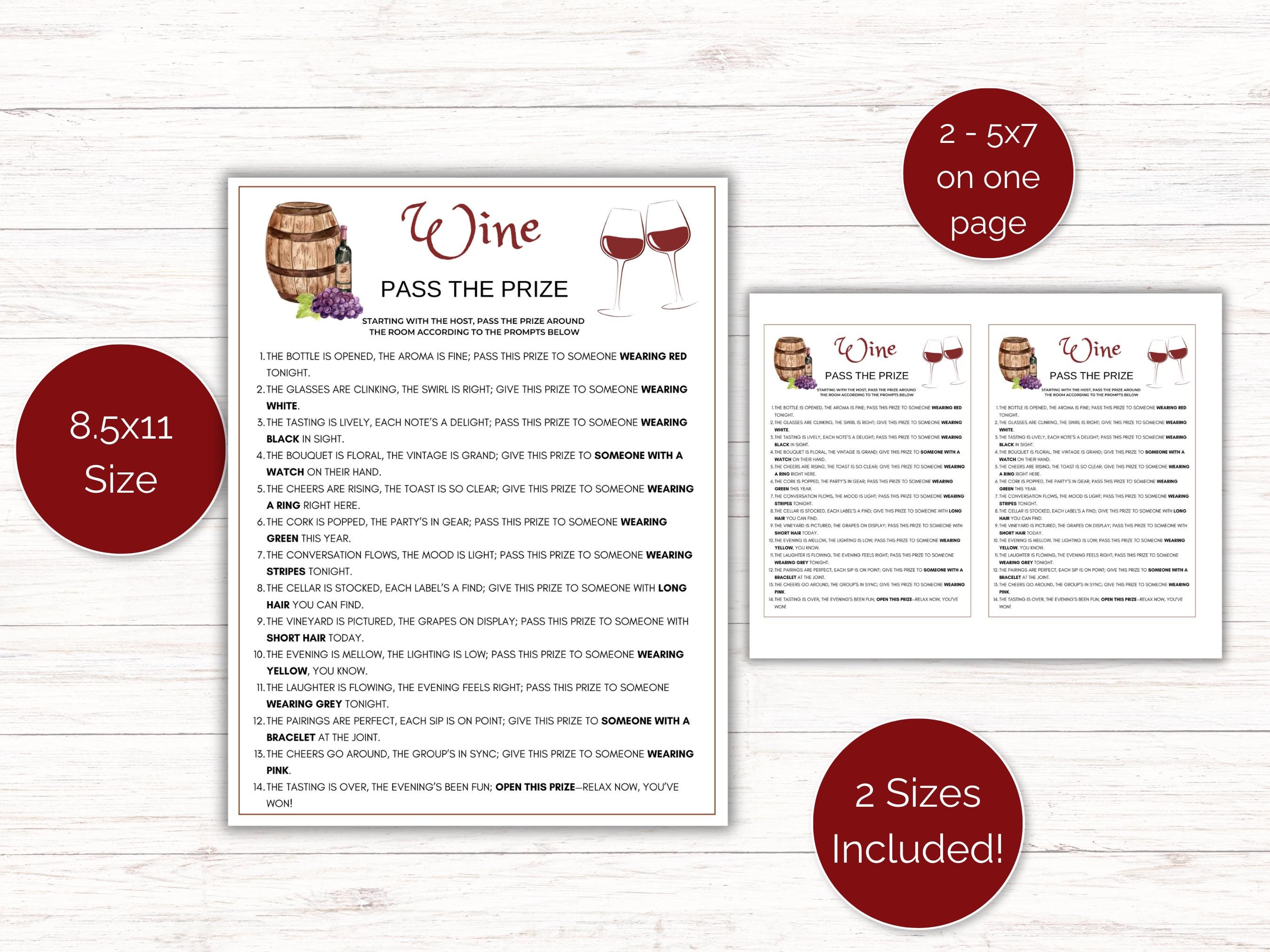 Wine Pass the Prize, Printable Wine Pass the Parcel Game, Wine Party ...