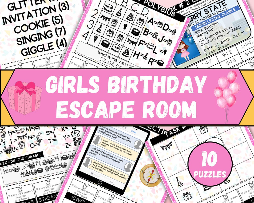 Girls 11th Birthday Escape Room, Printable Escape Room Kit, Birthday ...