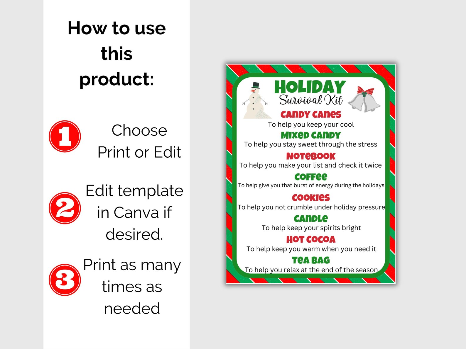 Editable Holiday Survival Kit Gift Tag Template, Holiday Gift Idea for ...