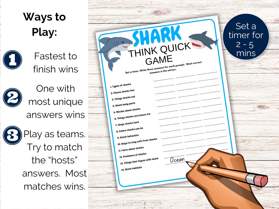 Shark Think Quick, Shark Birthday Party, Shark Party Game, Shark Week ...