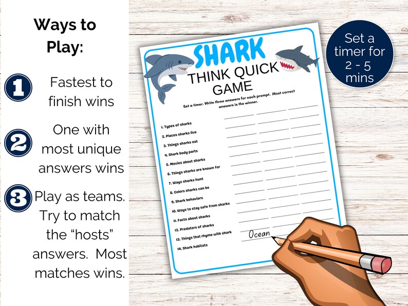 Shark Think Quick, Shark Birthday Party, Shark Party Game, Shark Week ...