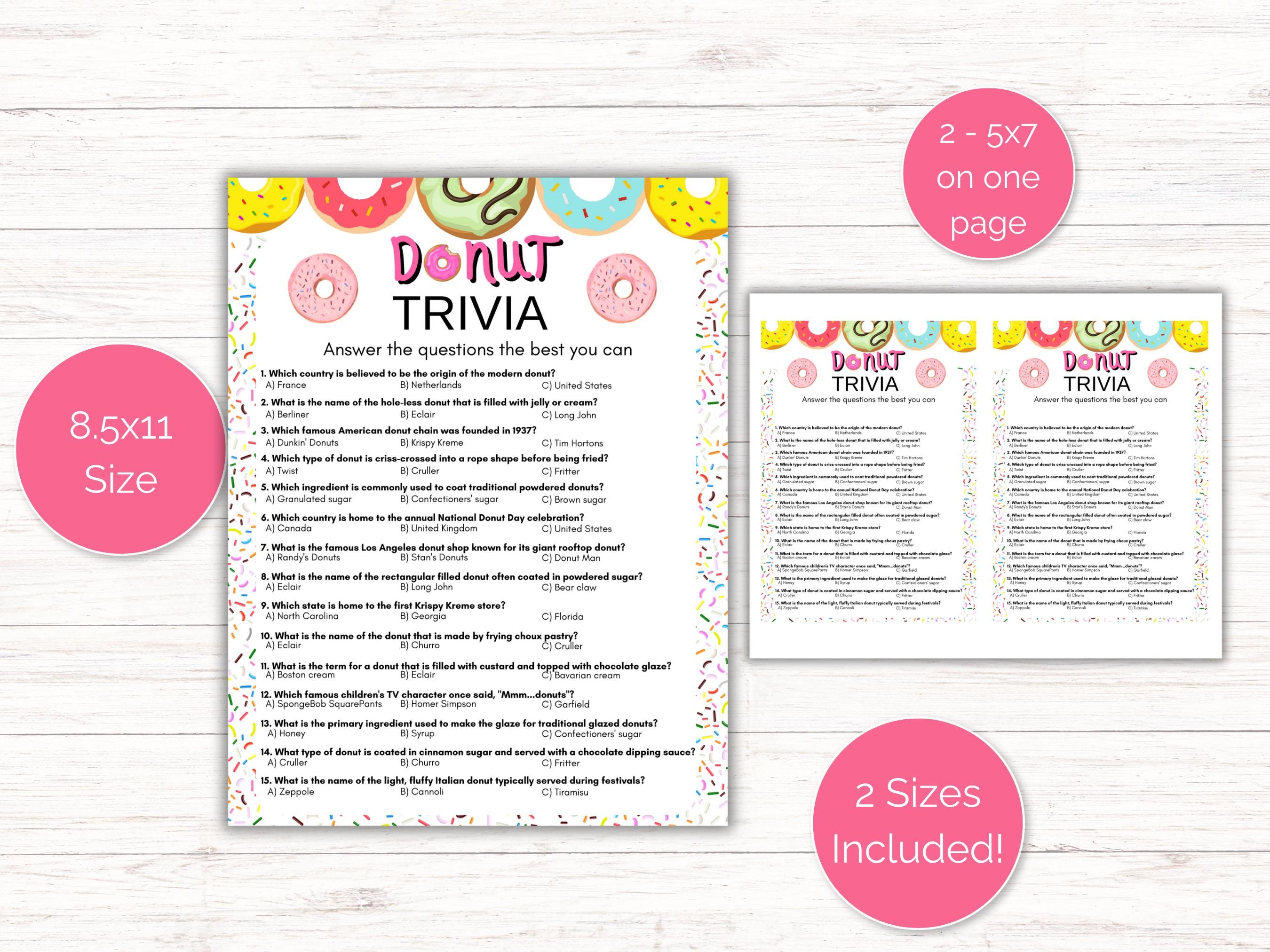 Donut Trivia Game, Donut Party Game, Printable Donut Game for Kids and ...