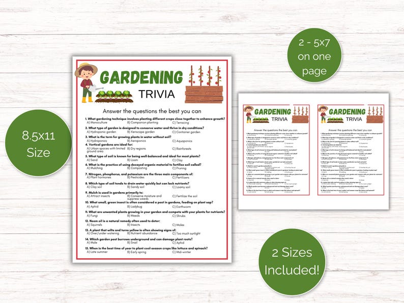 Gardening Trivia Game, Gardening Quiz, Printable Garden Trivia ...