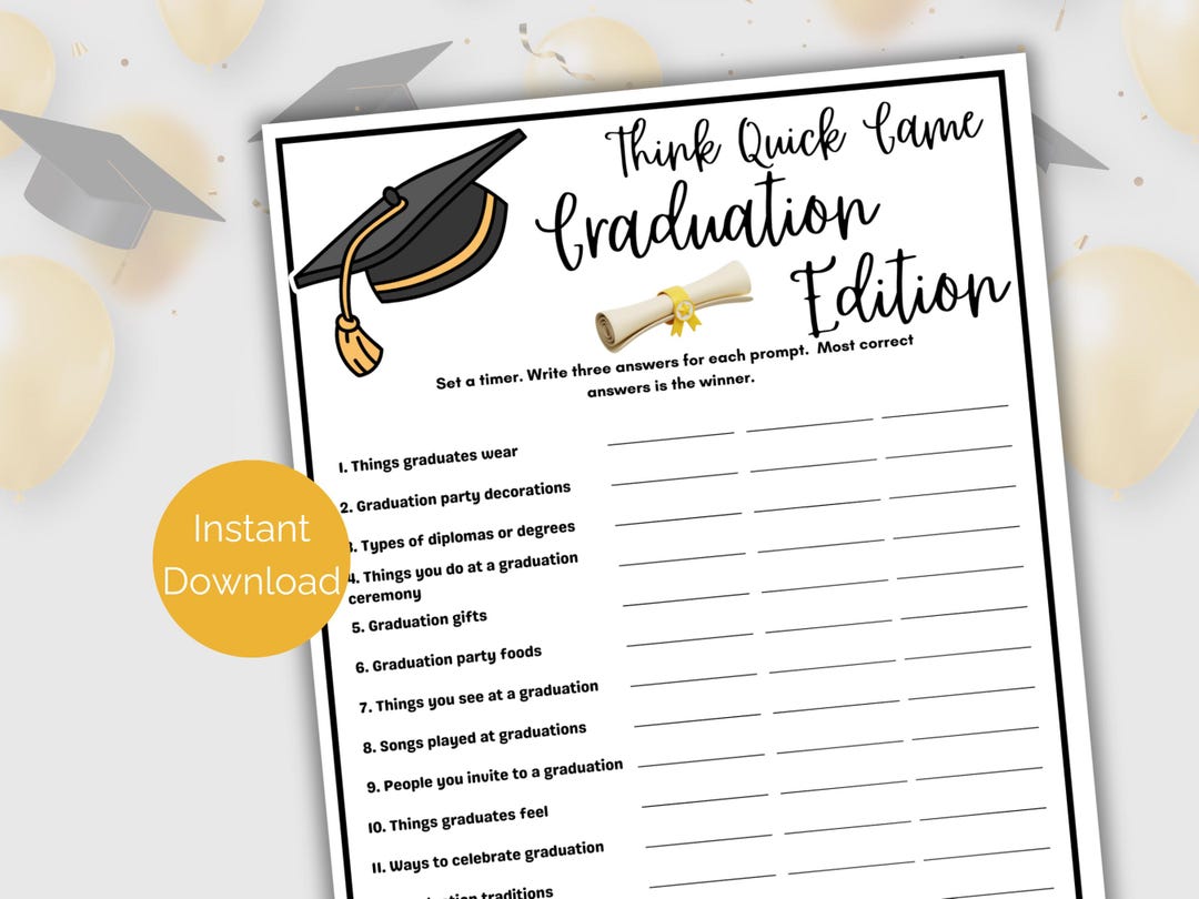Graduation Think Quick, Graduation Party Game for College Graduation or ...