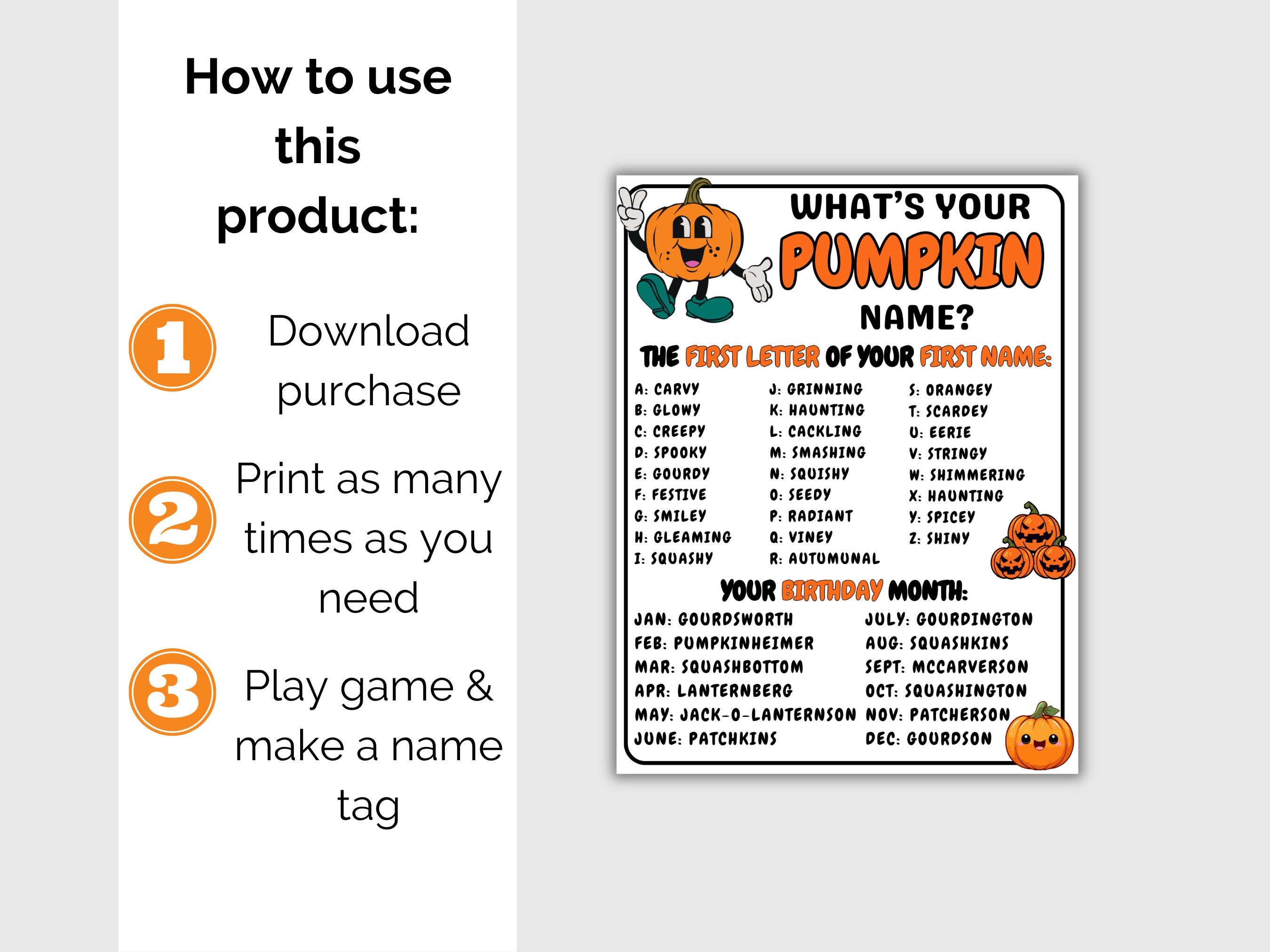 What's Your Pumpkin Name Game + Name Tags, Pumpkin Carving Party ...